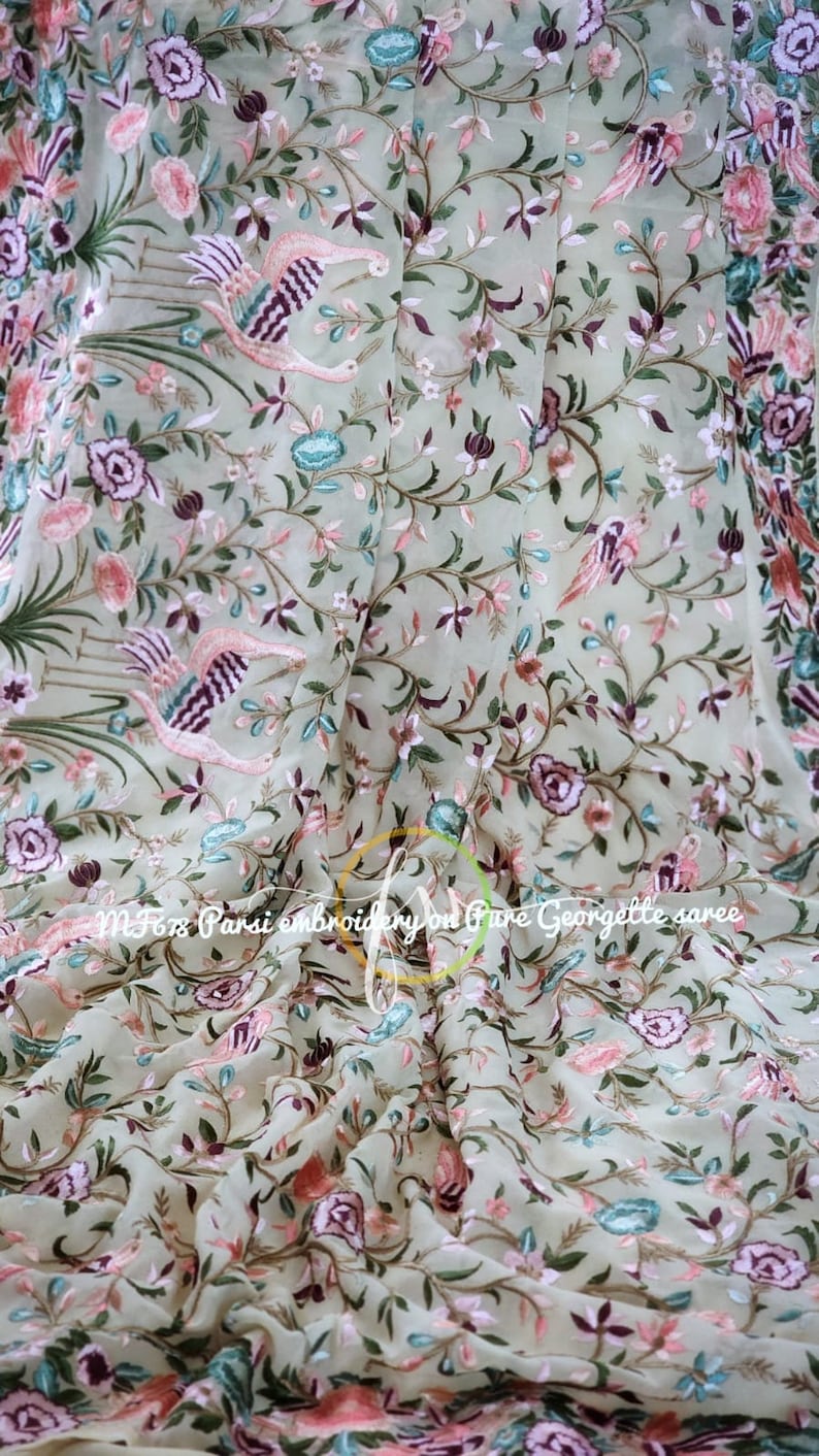 Parsi Inspired Beautiful Gorgette Saree Indian Sari - Etsy