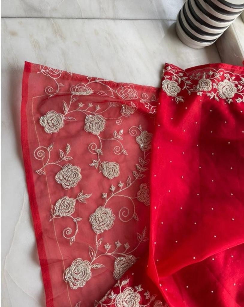 Pearl Red Saree,,,reception Saree,,,,beautiful Sari - Etsy