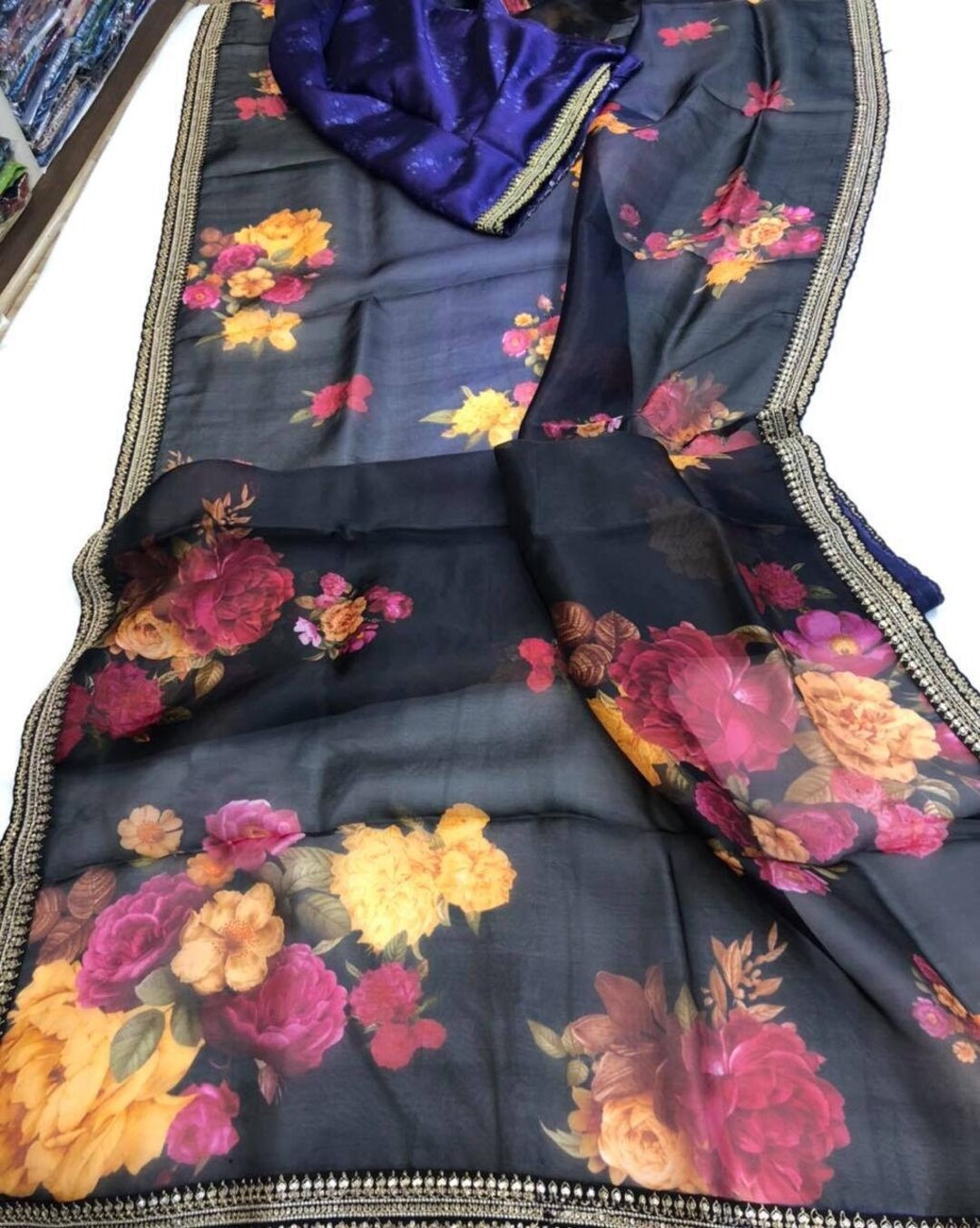 Lubika Floral Organza Saree Women Sari Pakistani Sari - Etsy