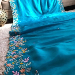 Firoza Blue Saree / Partywear Saree /floral Sari - Etsy