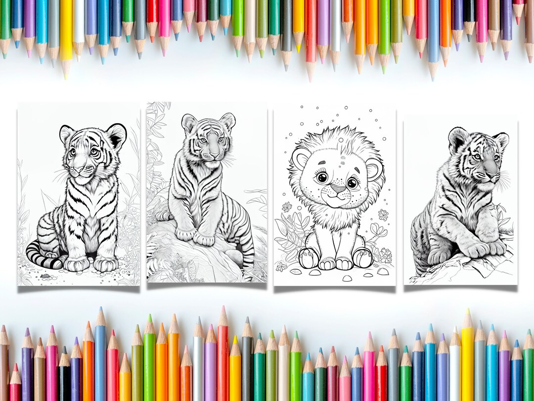 Lion and Tiger to Color, Animals Coloring Pages Animals Digital ...