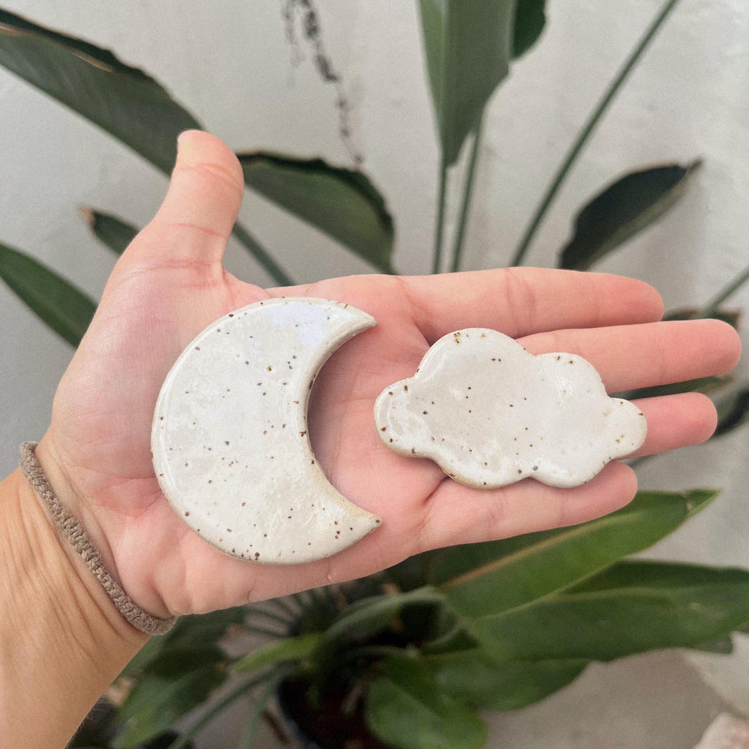 Ceramic Moon and Cloud Magnets Set, Handmade Ceramic Magnets Fridge ...