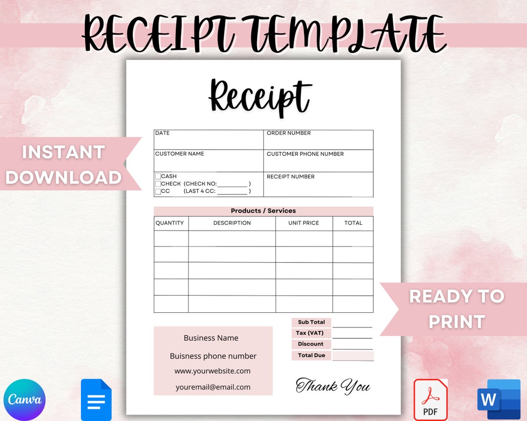 Sales Receipt Template - Small Business Invoice Template - Printable ...