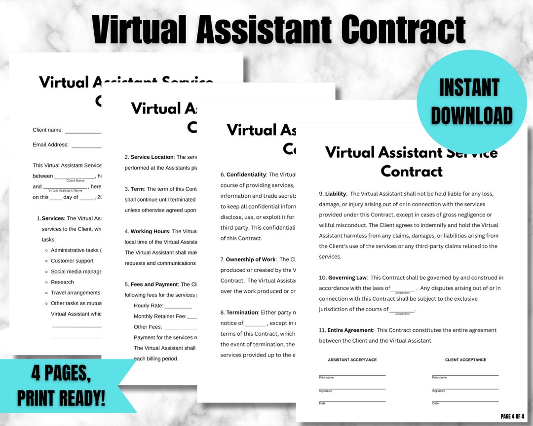 Virtual Assistant Contract Agreement, Client Agreement, Service ...