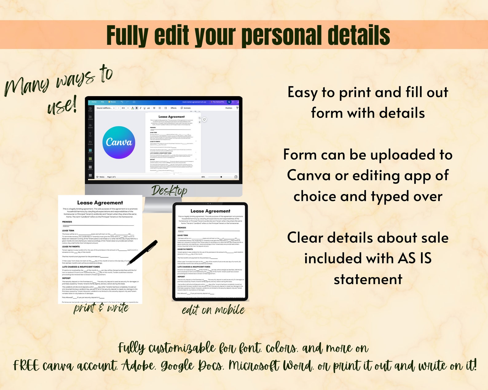 Rental Agreement Lease Contract Template - Printable Lease Agreement ...
