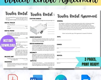 Editable Trailer Rental Agreement - Etsy