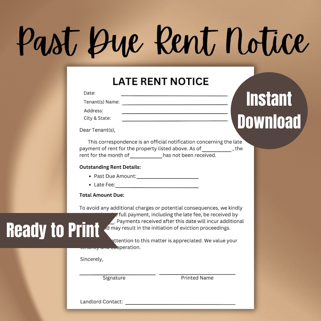 Late Rent Notice - Past Due Rent Notice - Past Due Balance - Landlord ...