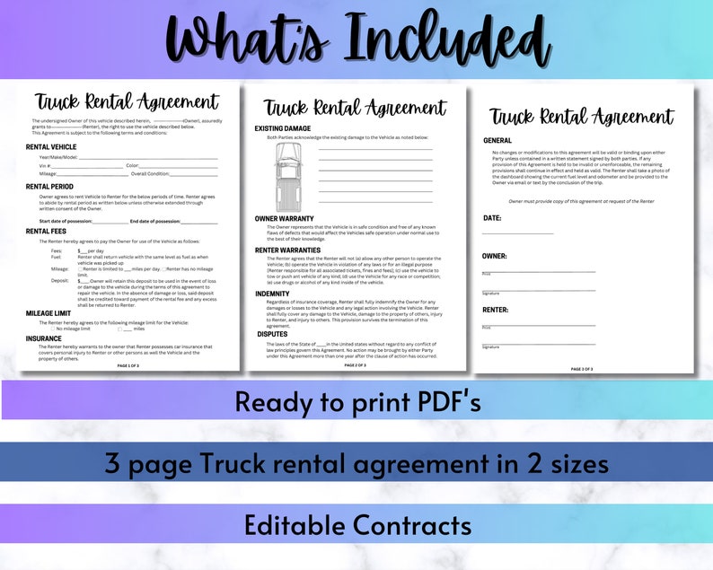 Truck Rental Agreement - Car Rental Agreement Contract for Truck Lease ...