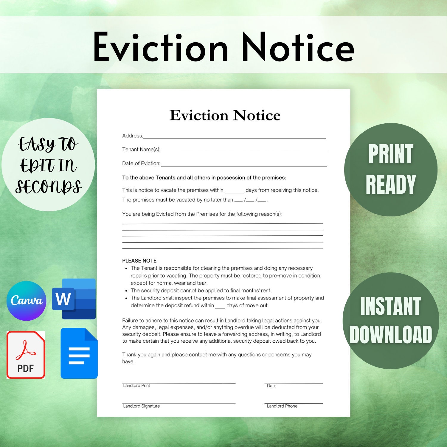 Eviction Notice - Notice to Vacate - Notice of Eviction - Move Out ...