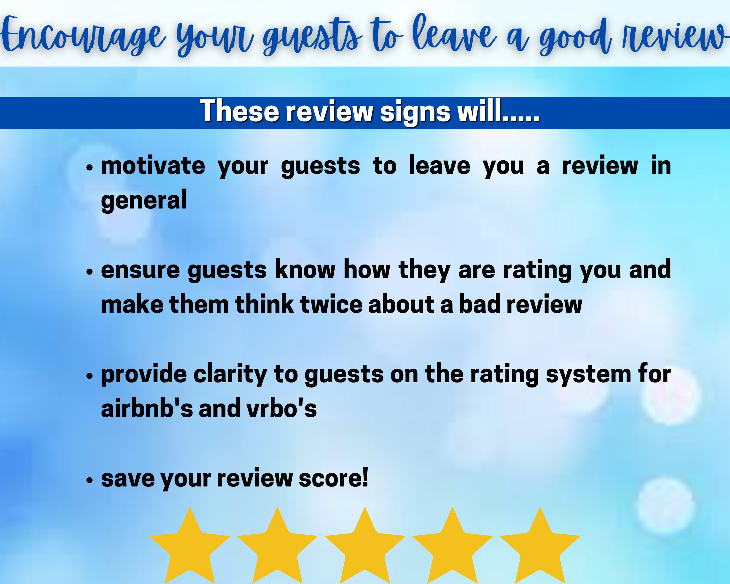 Airbnb Rating Explanation Sign, Feedback Sign Template for Vrbo, Leave ...