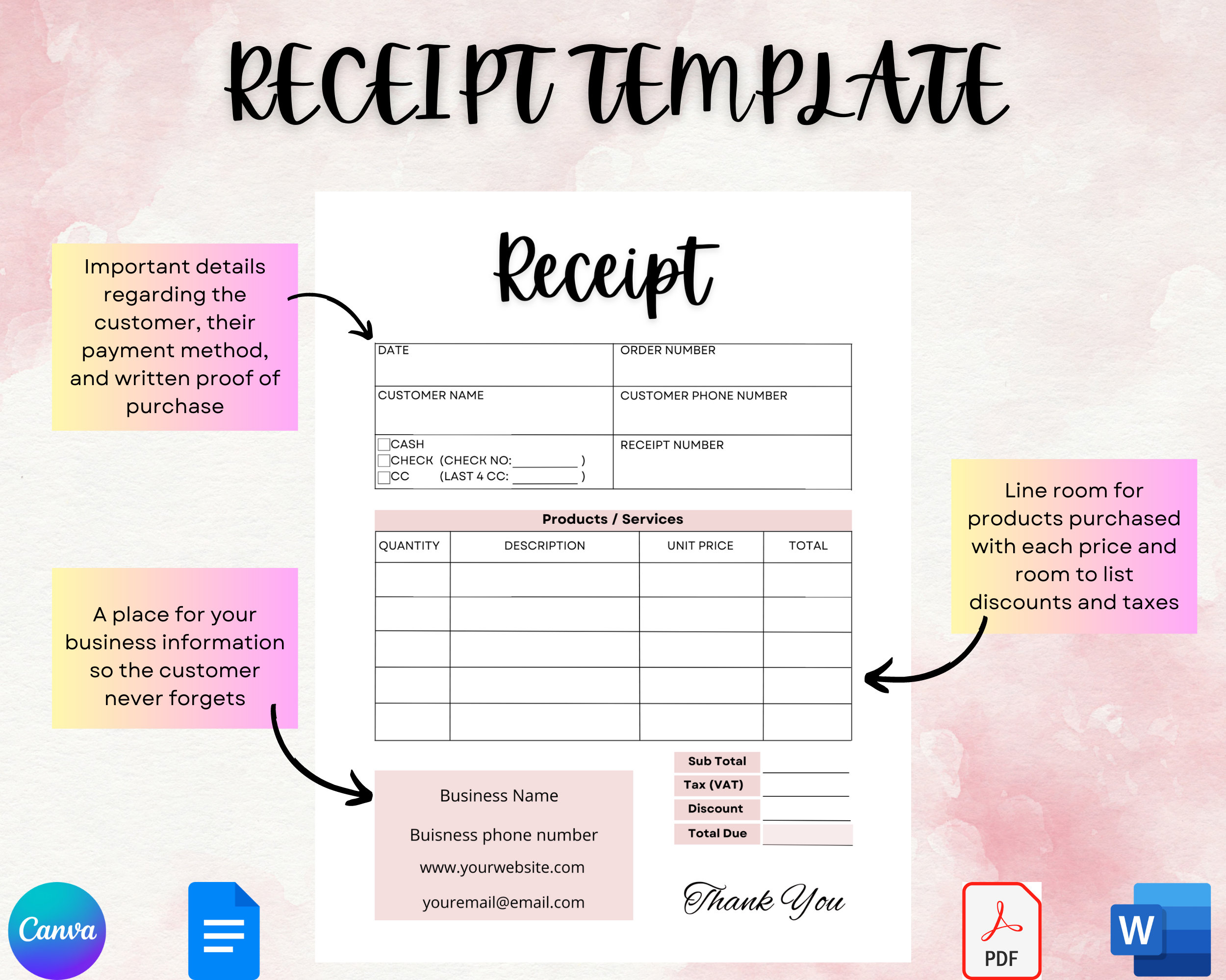 Sales Receipt Template - Small Business Invoice Template - Printable ...