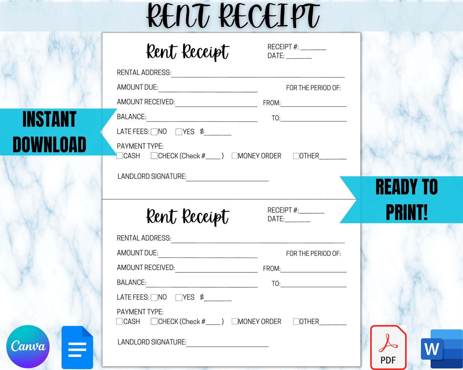 Rent Receipt Landlord Rental Receipt Template, Receipt Template for ...