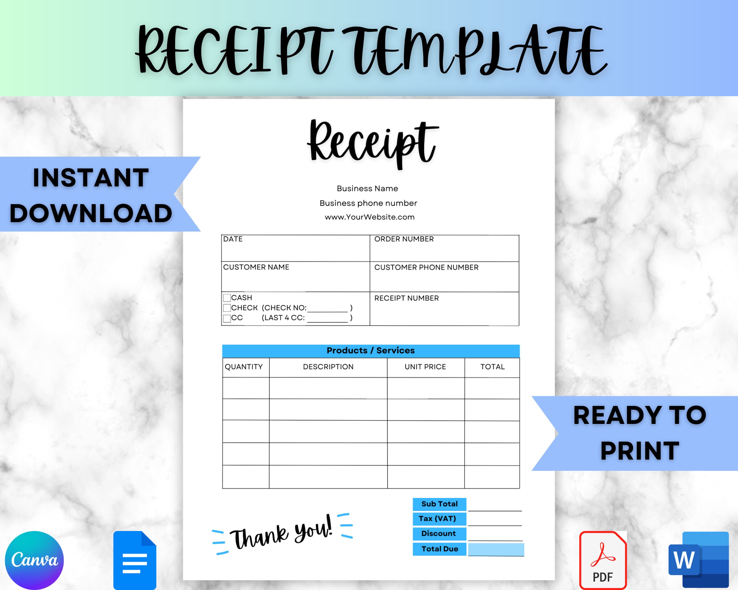 Receipt Template - Sales Invoice Template - Business Receipt - Billing ...
