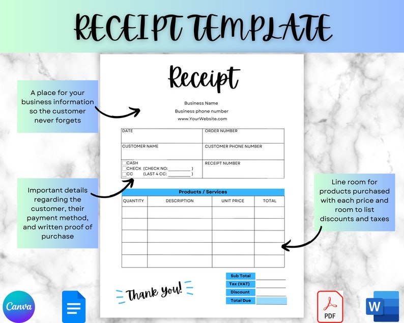 Receipt Template - Sales Invoice Template - Business Receipt - Billing ...