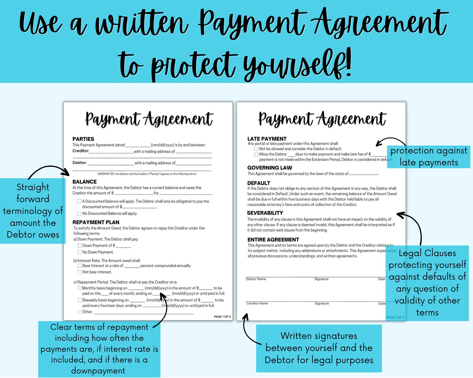 Payment Agreement Contract Template, Payment Plan Agreement, Agreement ...