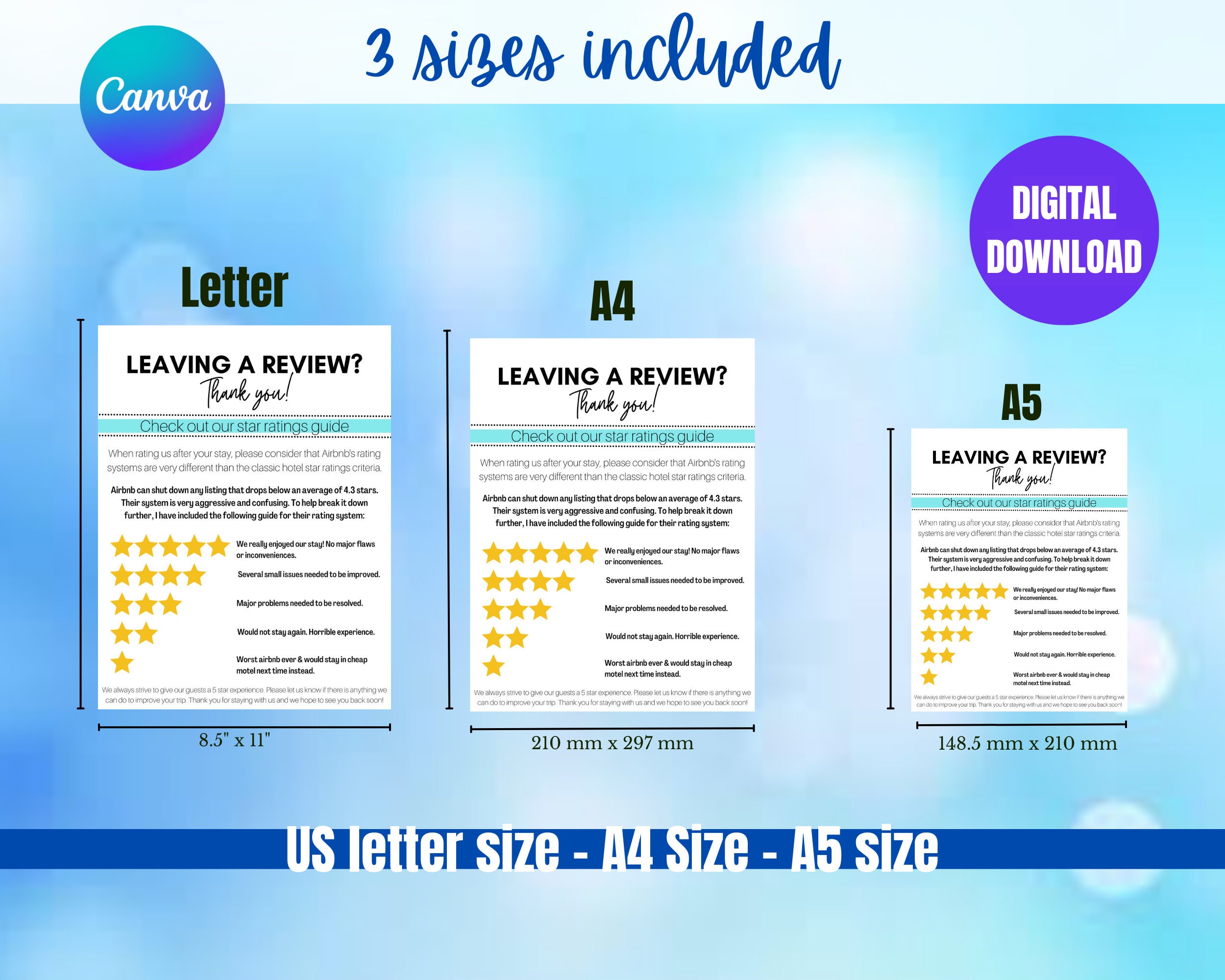 Airbnb Rating Explanation Sign, Feedback Sign Template for Vrbo, Leave ...