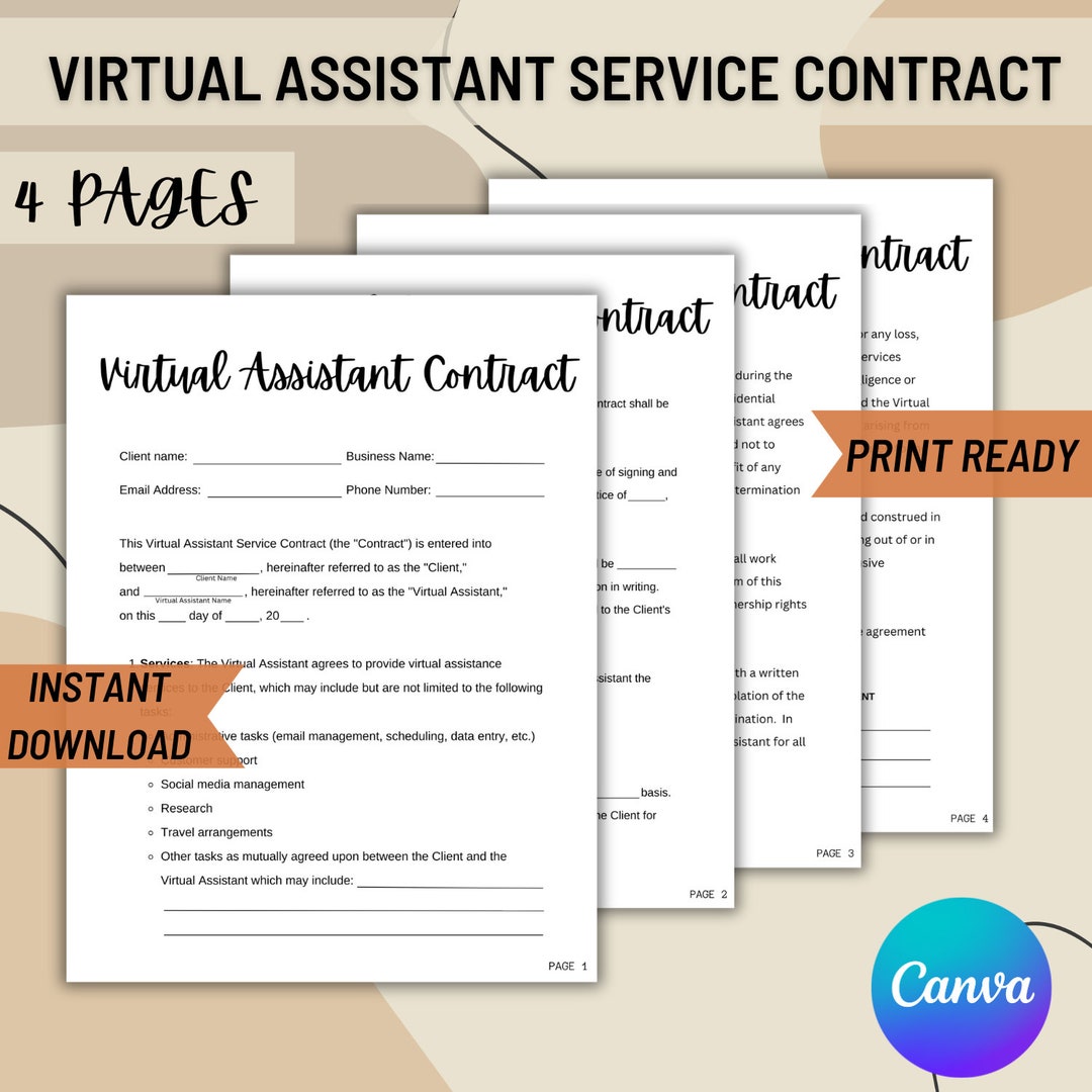 Virtual Assistant Agreement, Service Contract Template Virtual ...