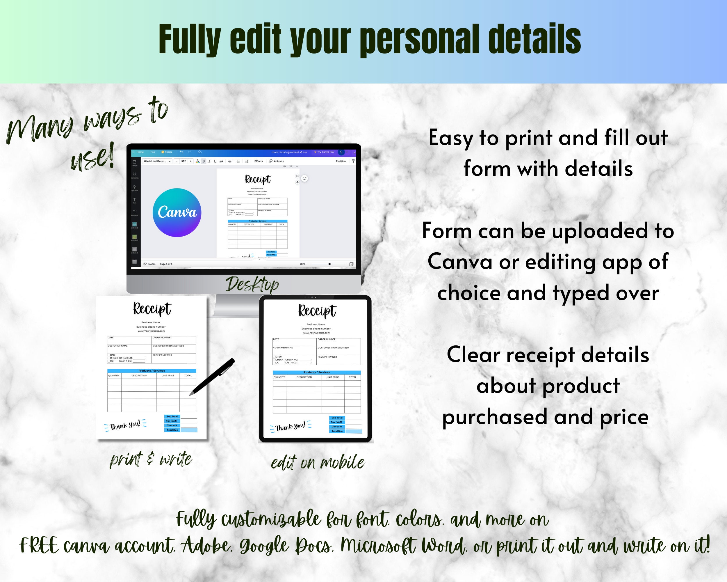 Receipt Template - Sales Invoice Template - Business Receipt - Billing ...