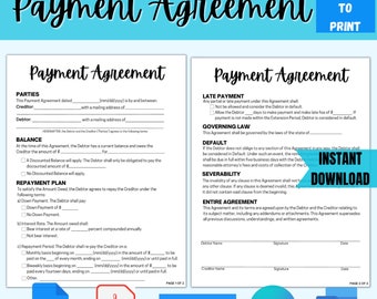 Payment Agreement Contract Template, Payment Plan Agreement, Agreement ...