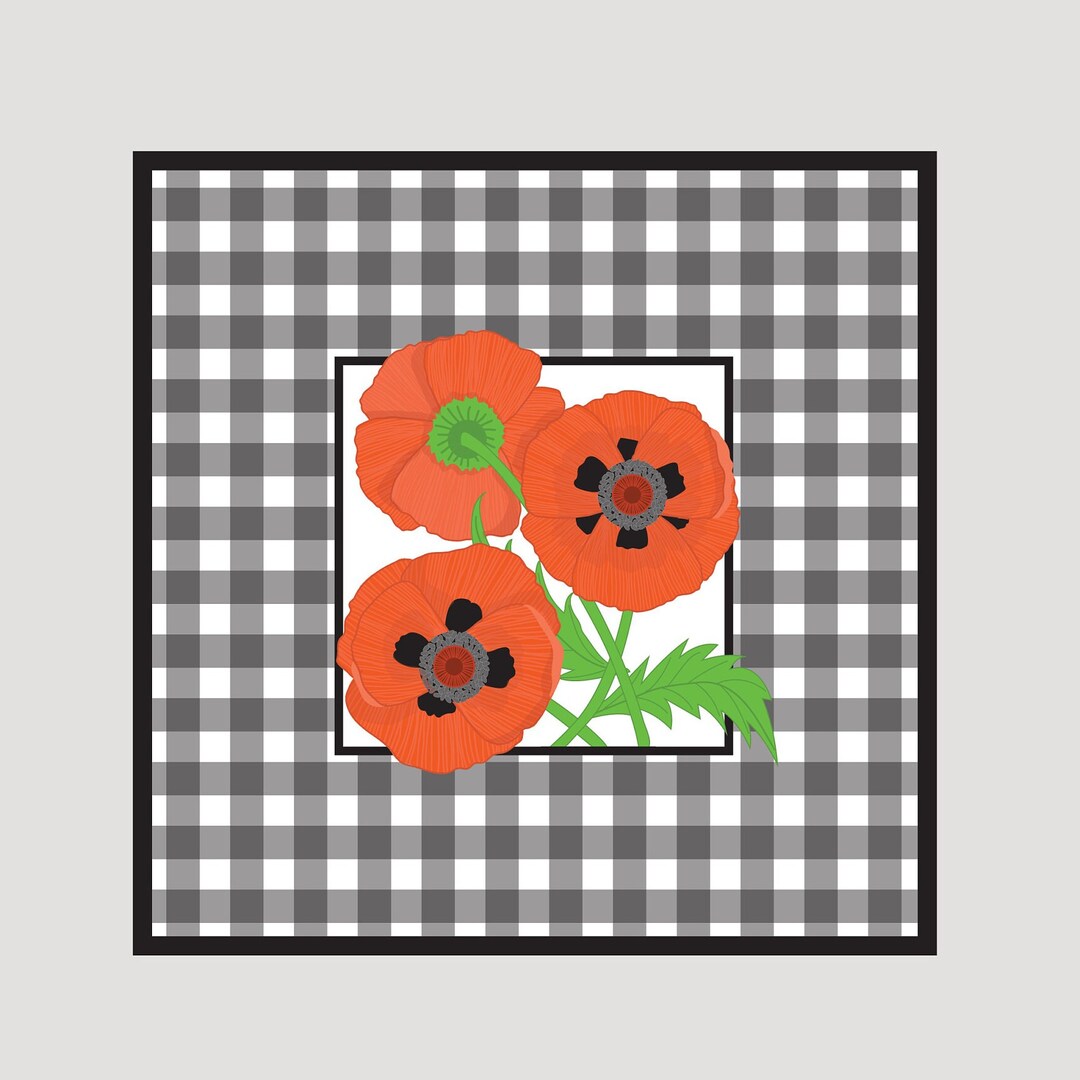 Printable Floral Card, Poppies and Gingham Card - Etsy