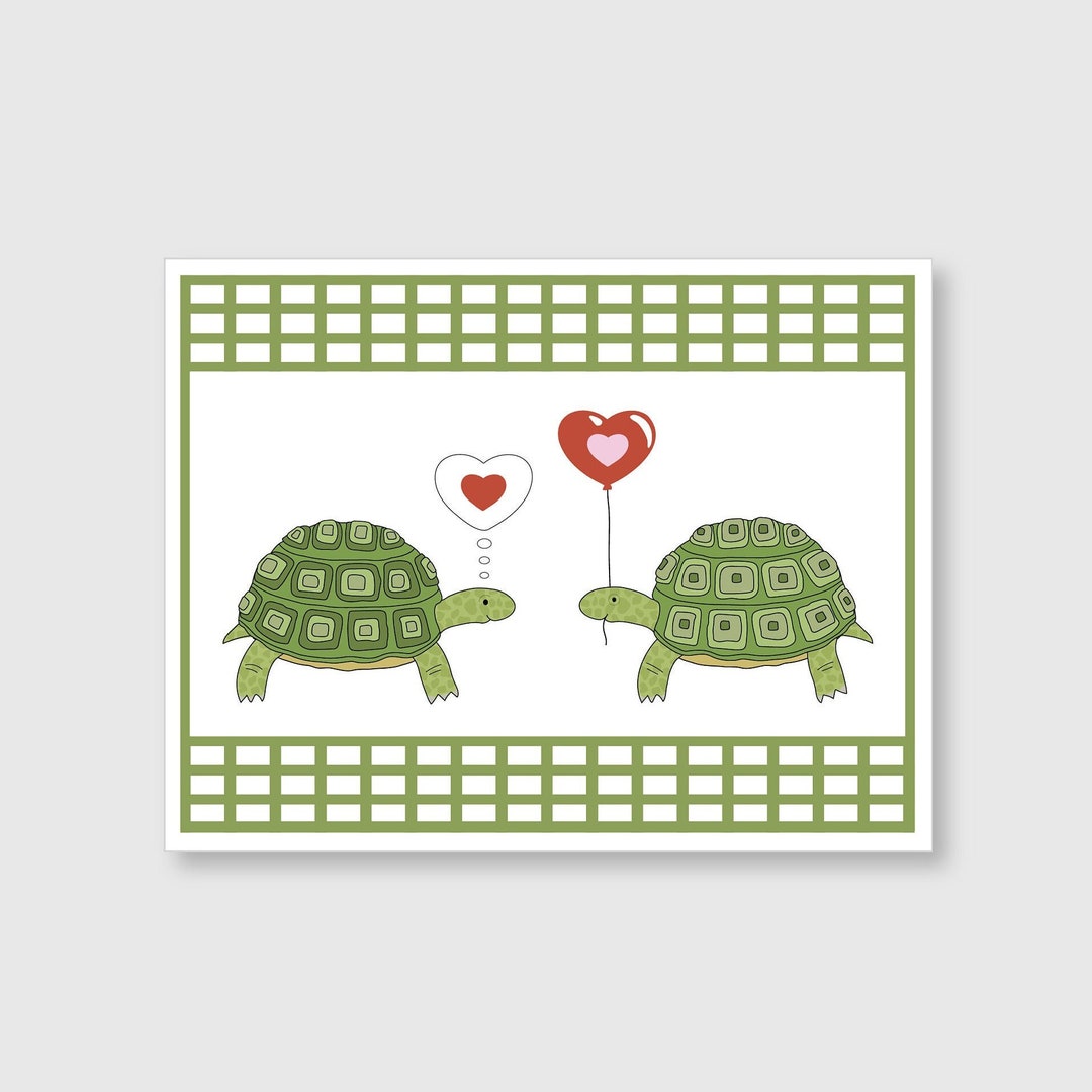 Printable Turtles With Heart Balloon Card Turtles in Love - Etsy