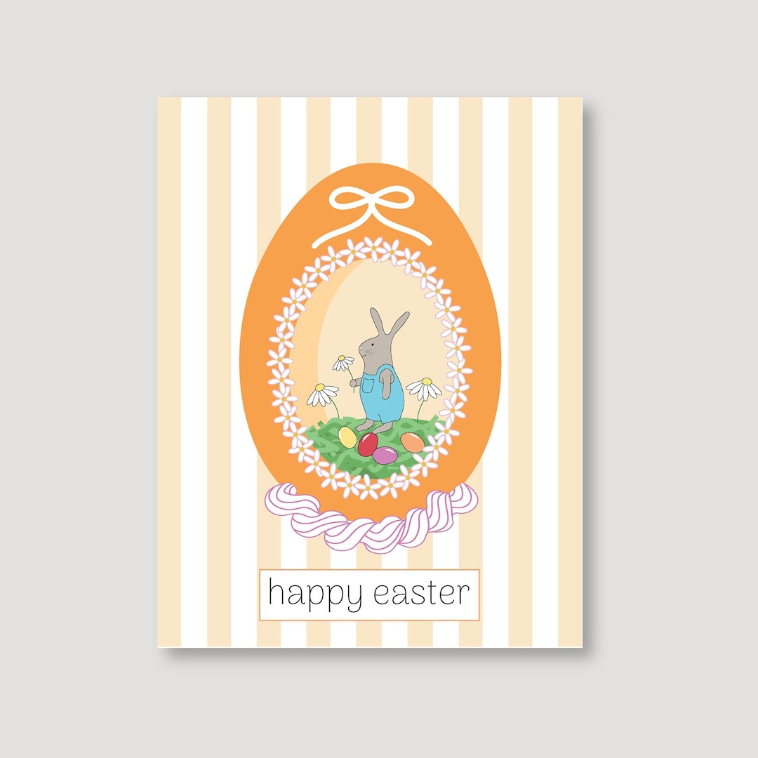 Printable Easter Card With Bunny Inside Egg, Happy Easter Card - Etsy