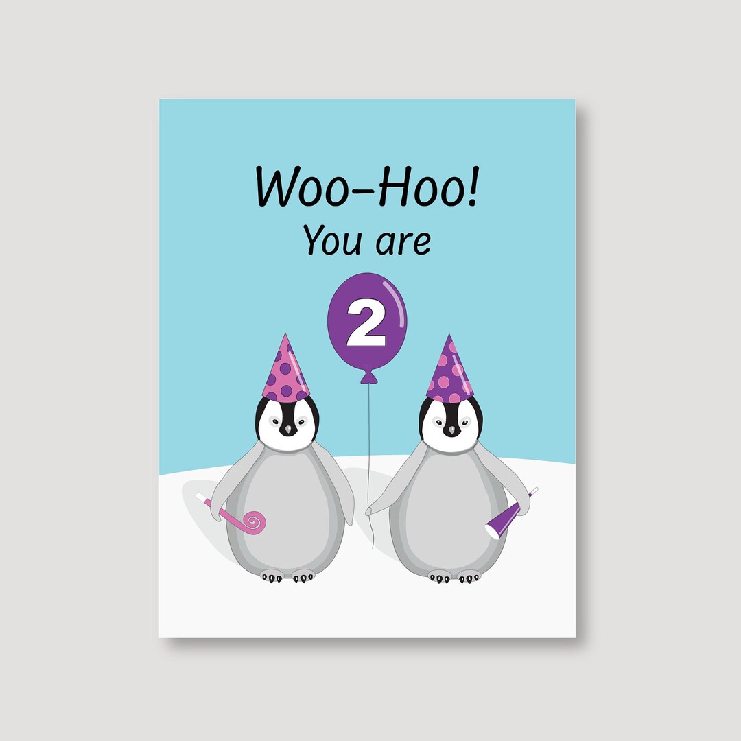 Printable Baby Penguins Woo-hoo! You Are Two Card - Etsy