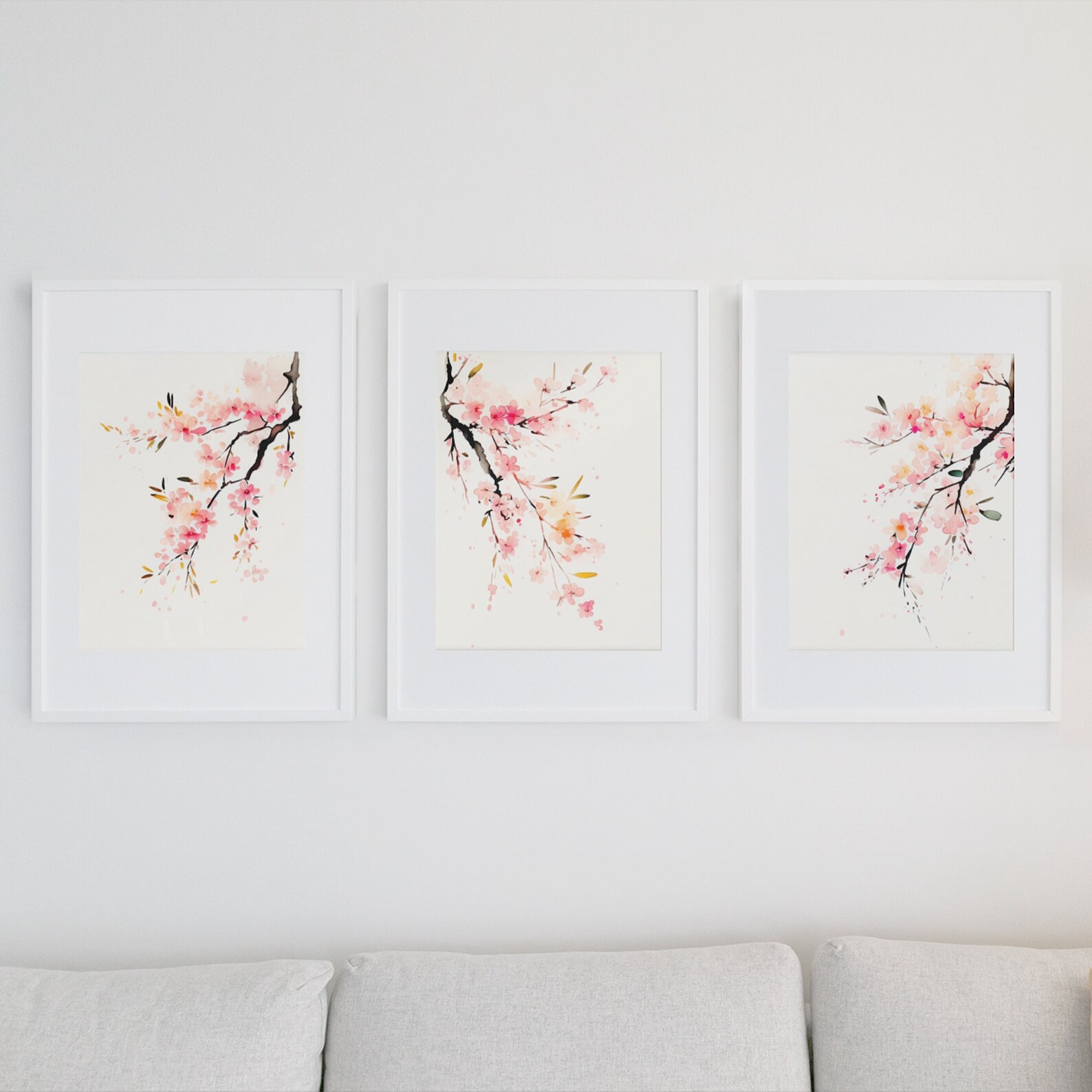 Printable Wall Art, Set of 3 Prints, Watercolor Cherry Blossom Wall ...