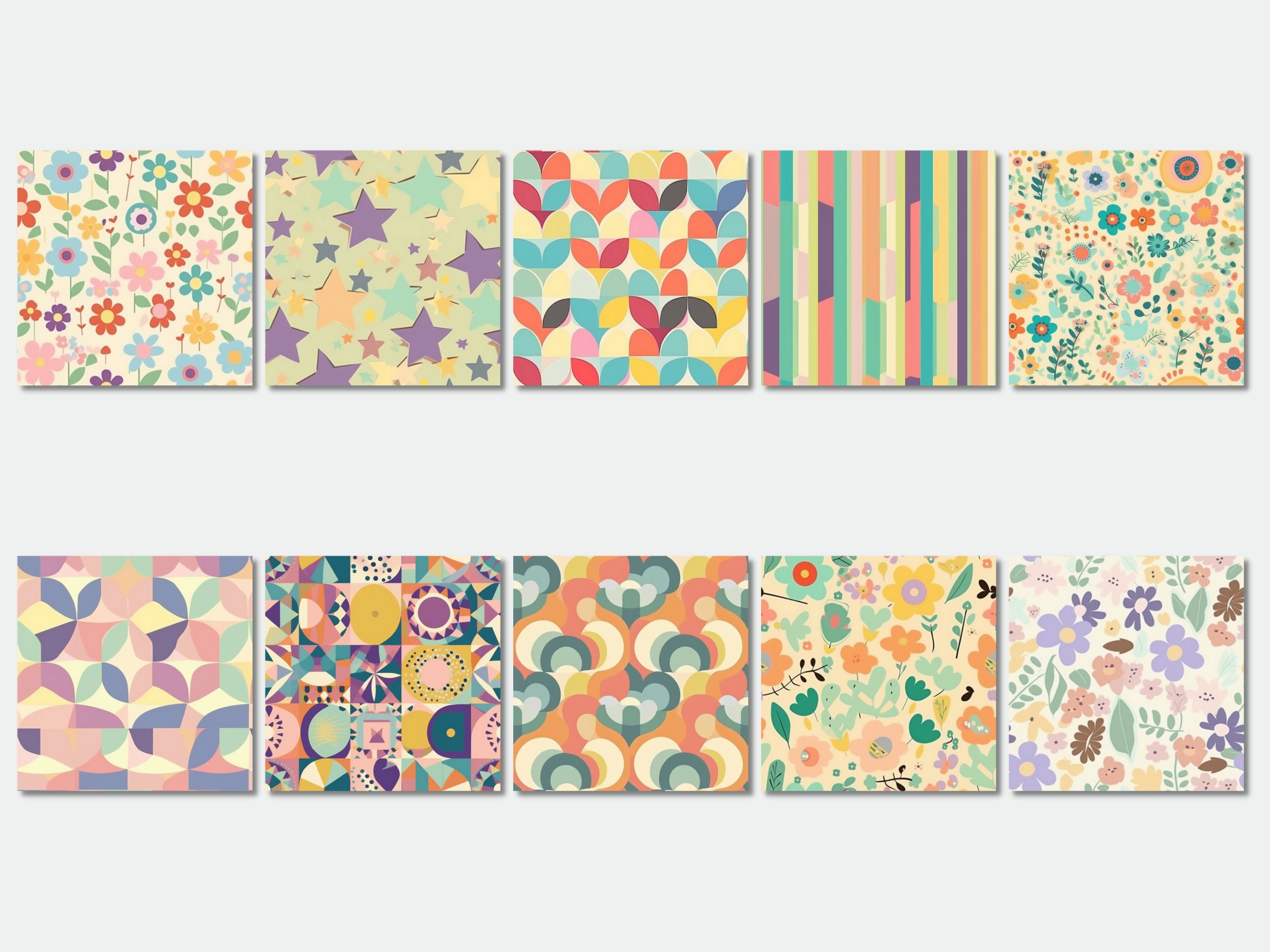 Boho Retro Digital Paper Groovy Hippie Pattern JPG Instant Download ...