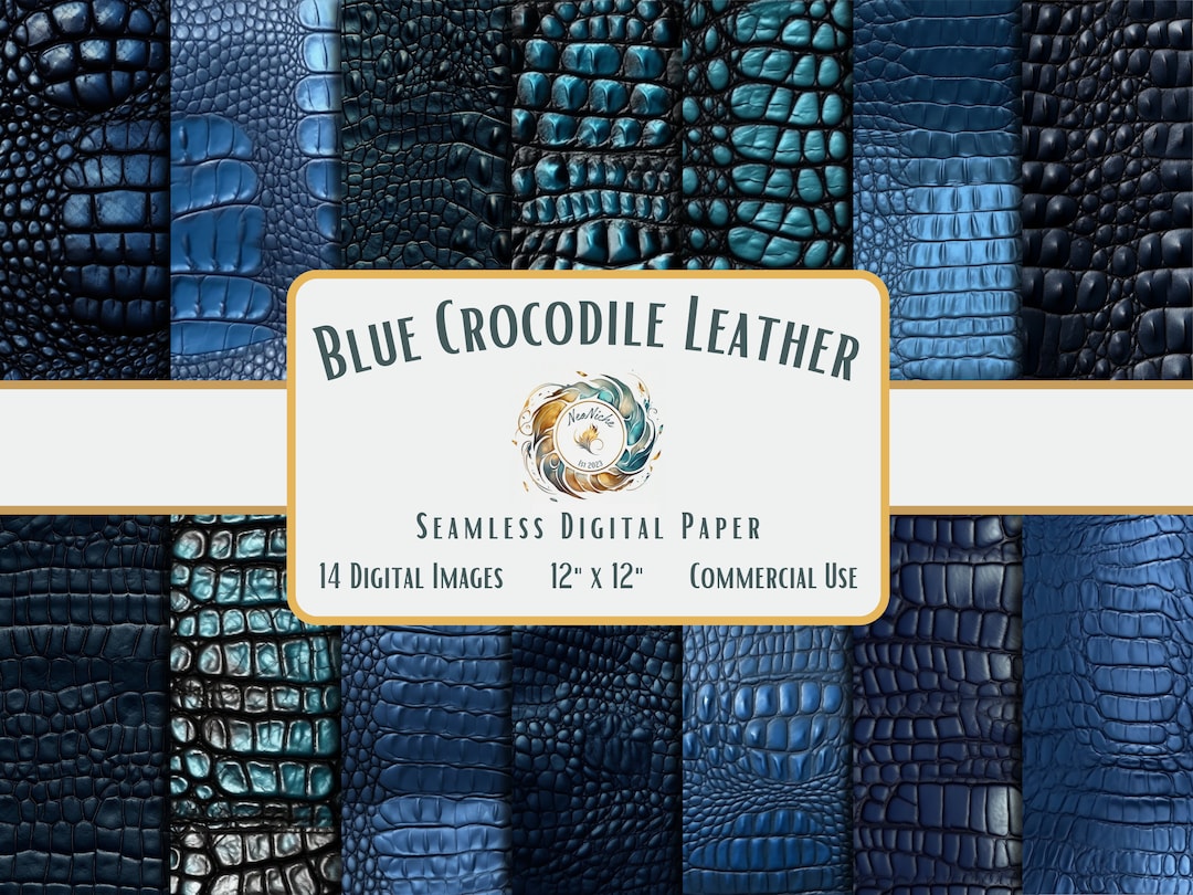 Blue Crocodile Leather Digital Paper Colored Exotic Animal Pattern ...