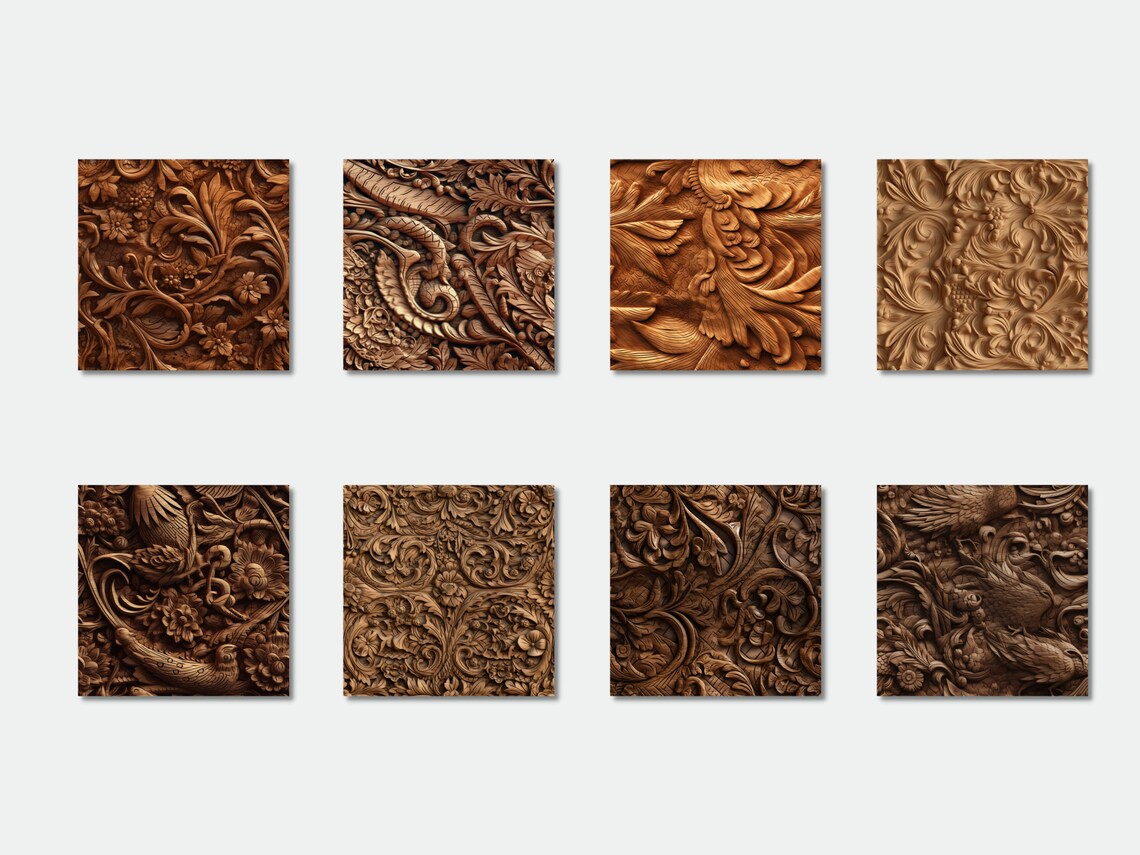 Wood Carving Digital Paper Floral Patterns Carved Wood Texture ...