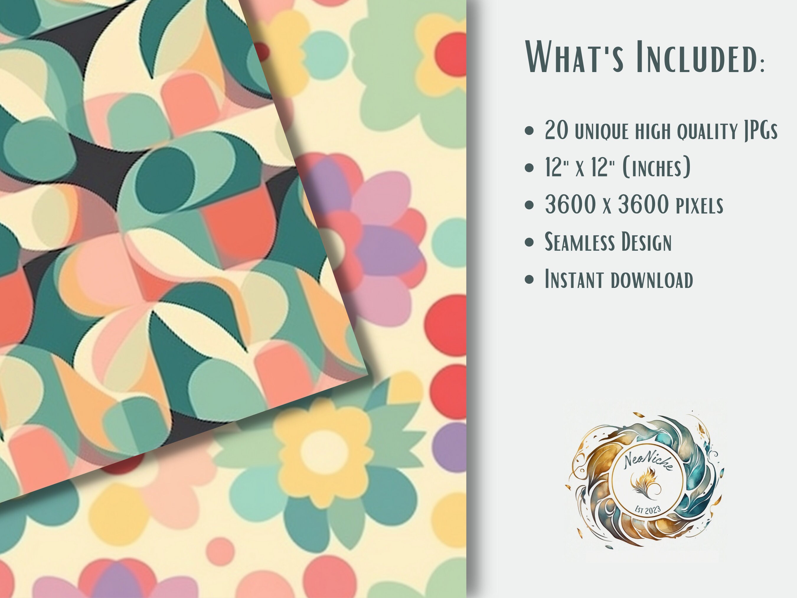 Boho Retro Digital Paper Groovy Hippie Pattern JPG Instant Download ...