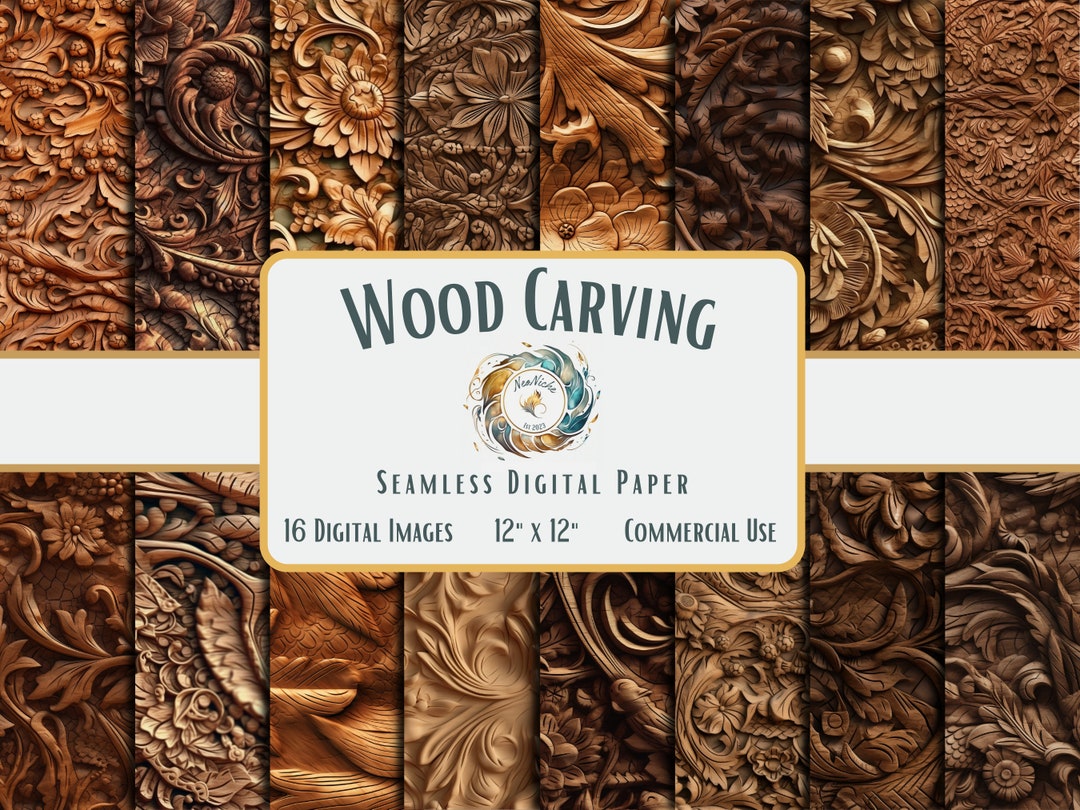 Wood Carving Digital Paper | Floral Patterns Carved Wood Texture ...