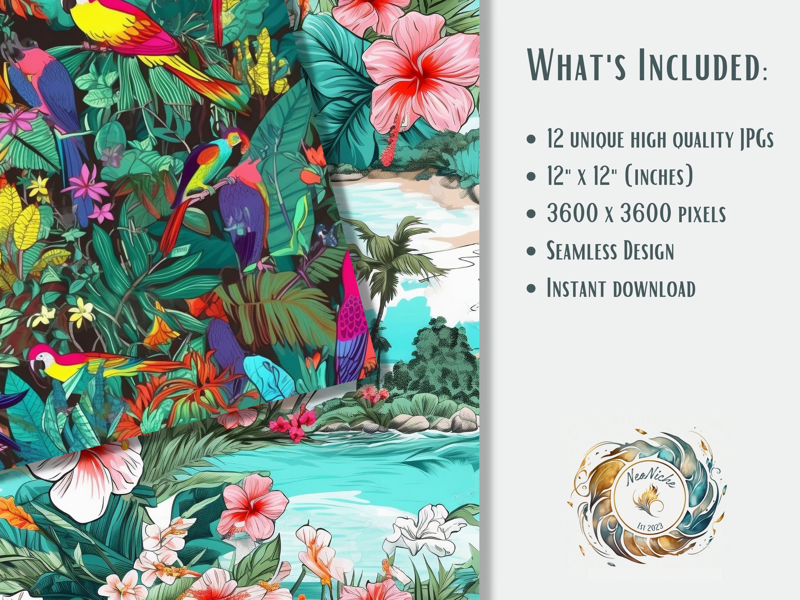 Tropical Beach Paradise Digital Paper Luau Island Theme for Parties Fun ...