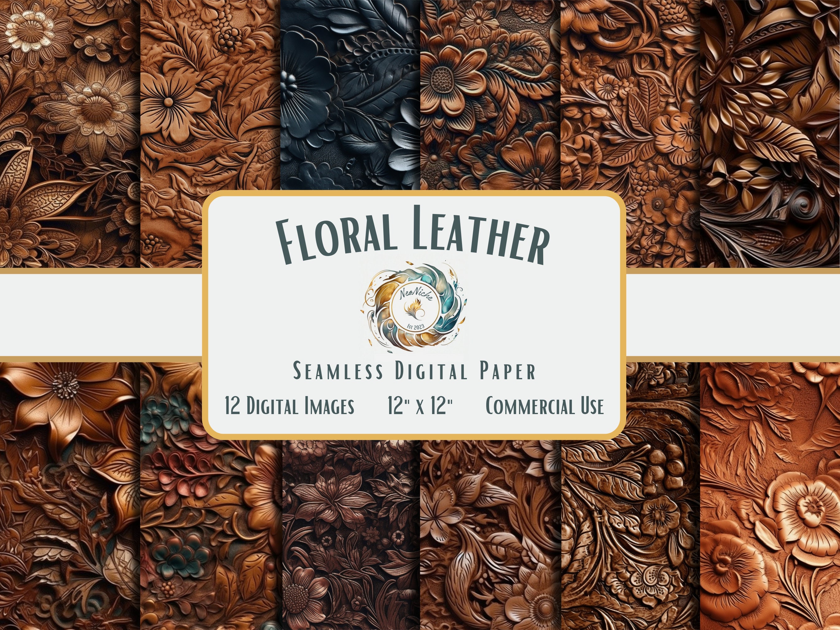 Floral Leather Digital Paper | Flowers Tooled Leather Pattern, Embossed ...