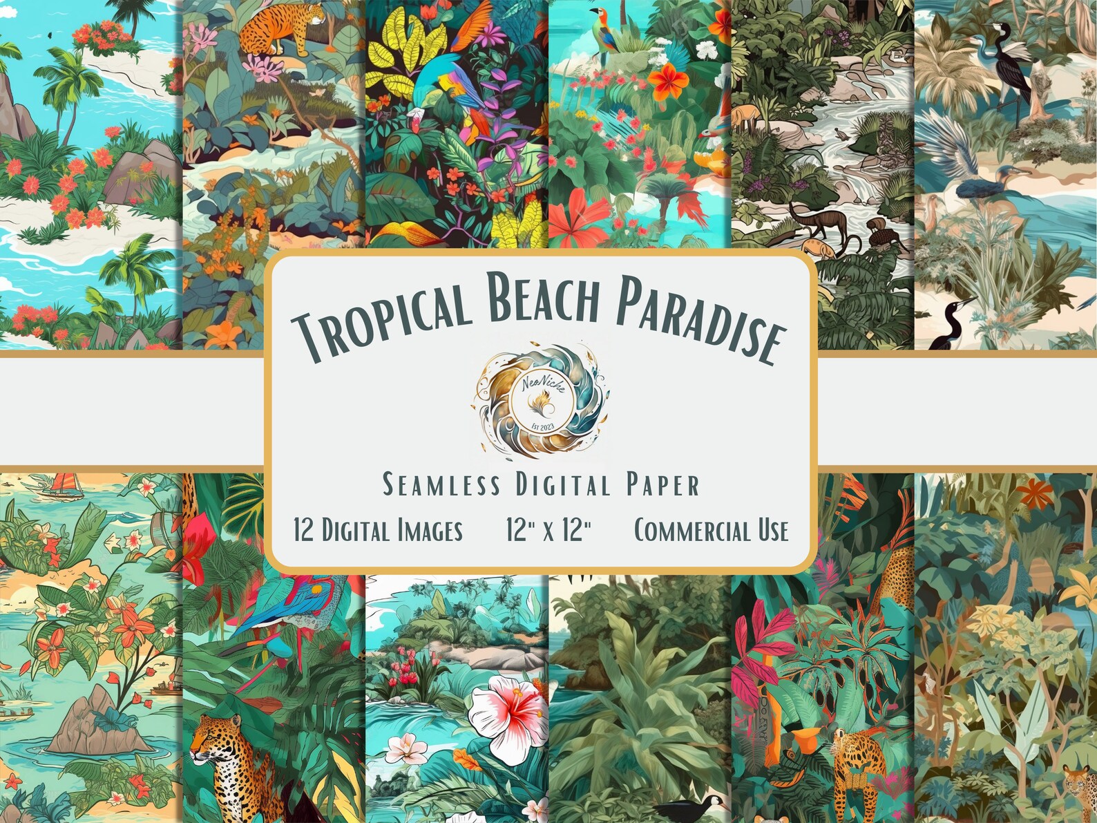 Tropical Beach Paradise Digital Paper Luau Island Theme for Parties Fun ...