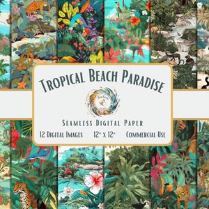 Tropical Beach Paradise Digital Paper Luau Island Theme for Parties Fun ...