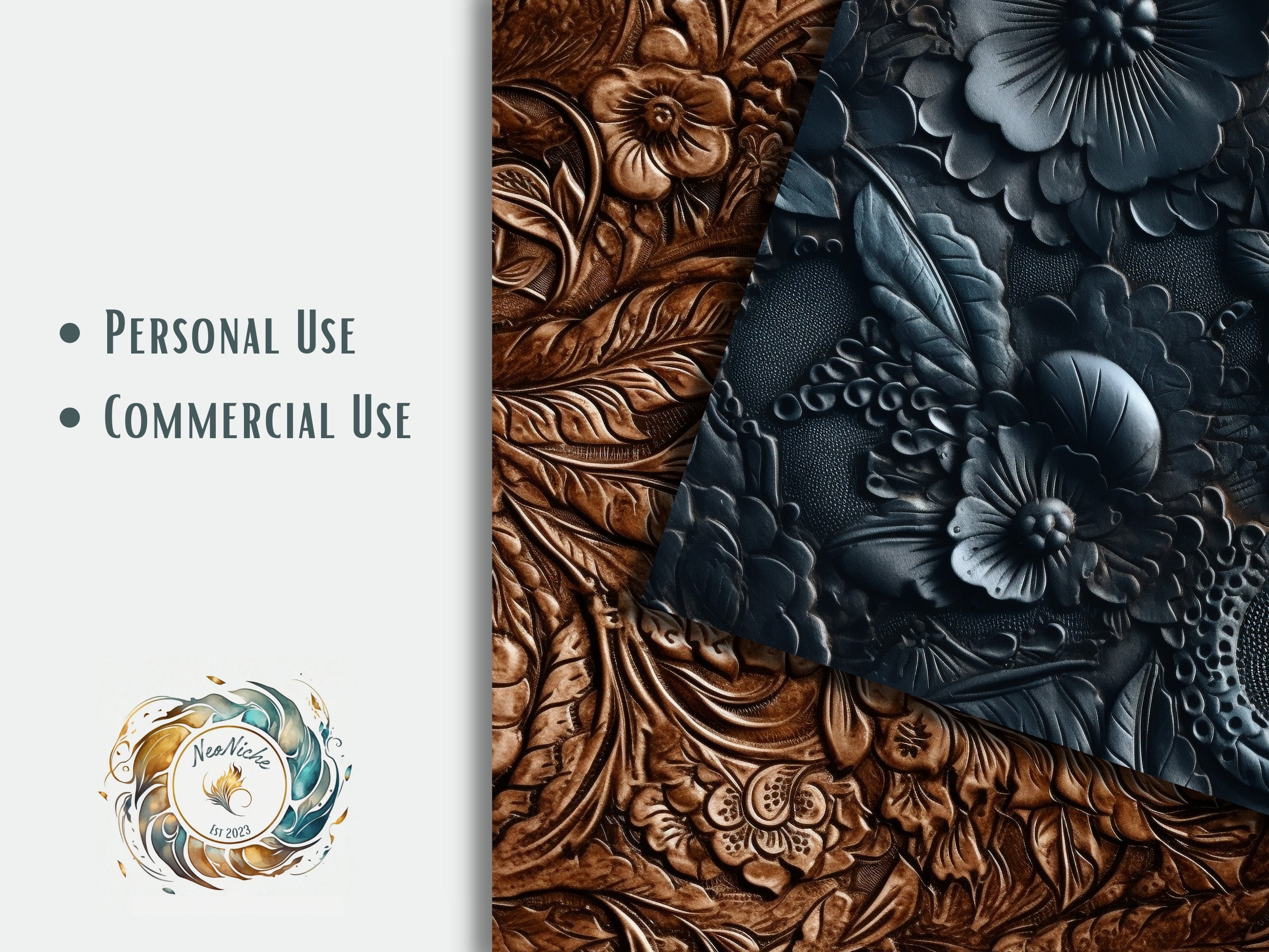 Floral Leather Digital Paper | Flowers Tooled Leather Pattern, Embossed ...