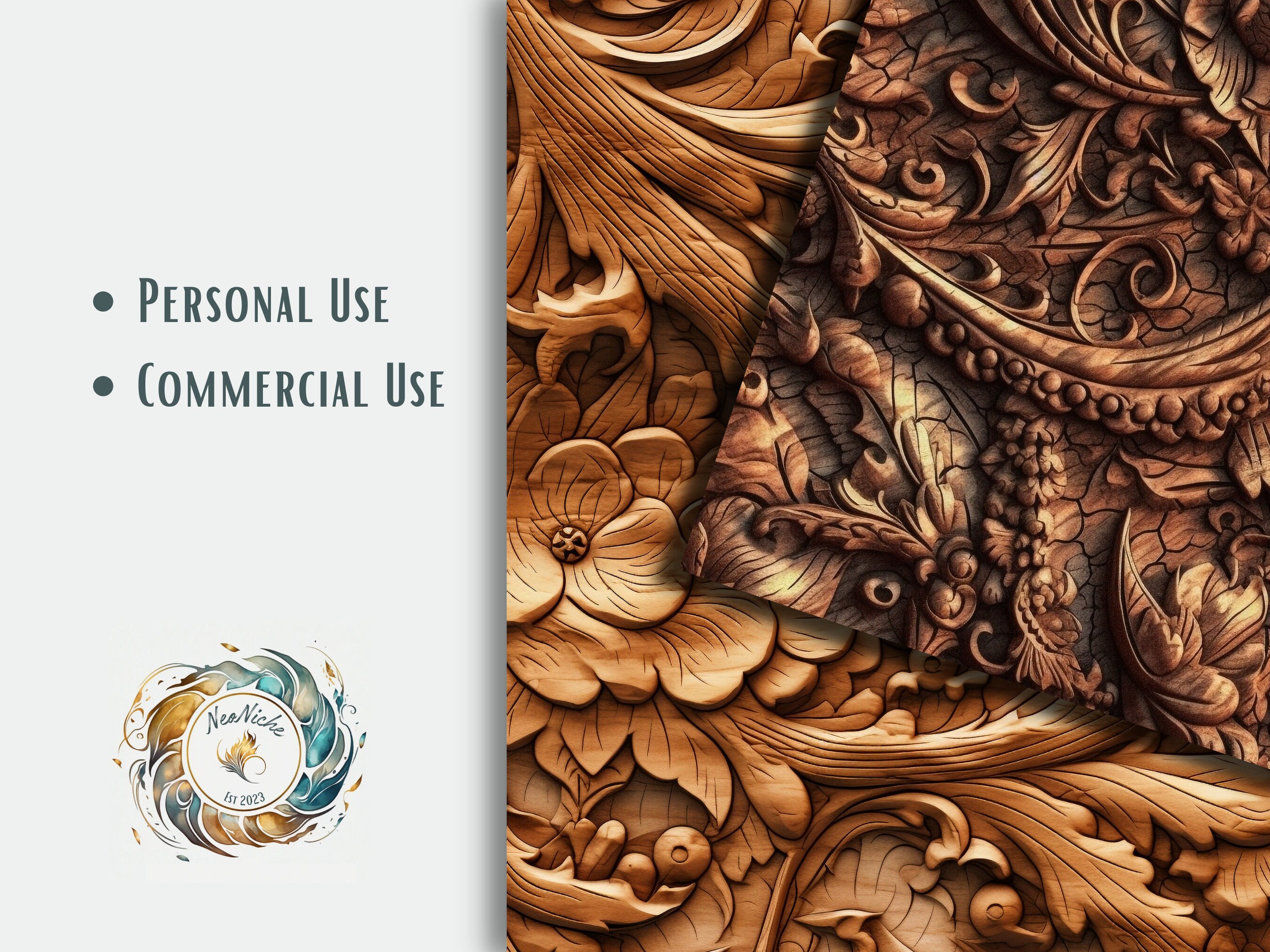 Wood Carving Digital Paper Floral Patterns Carved Wood Texture ...