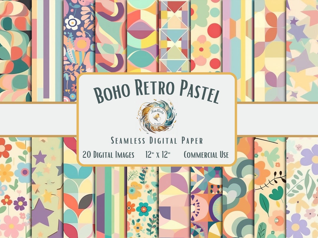 Boho Retro Digital Paper Groovy Hippie Pattern JPG Instant Download ...