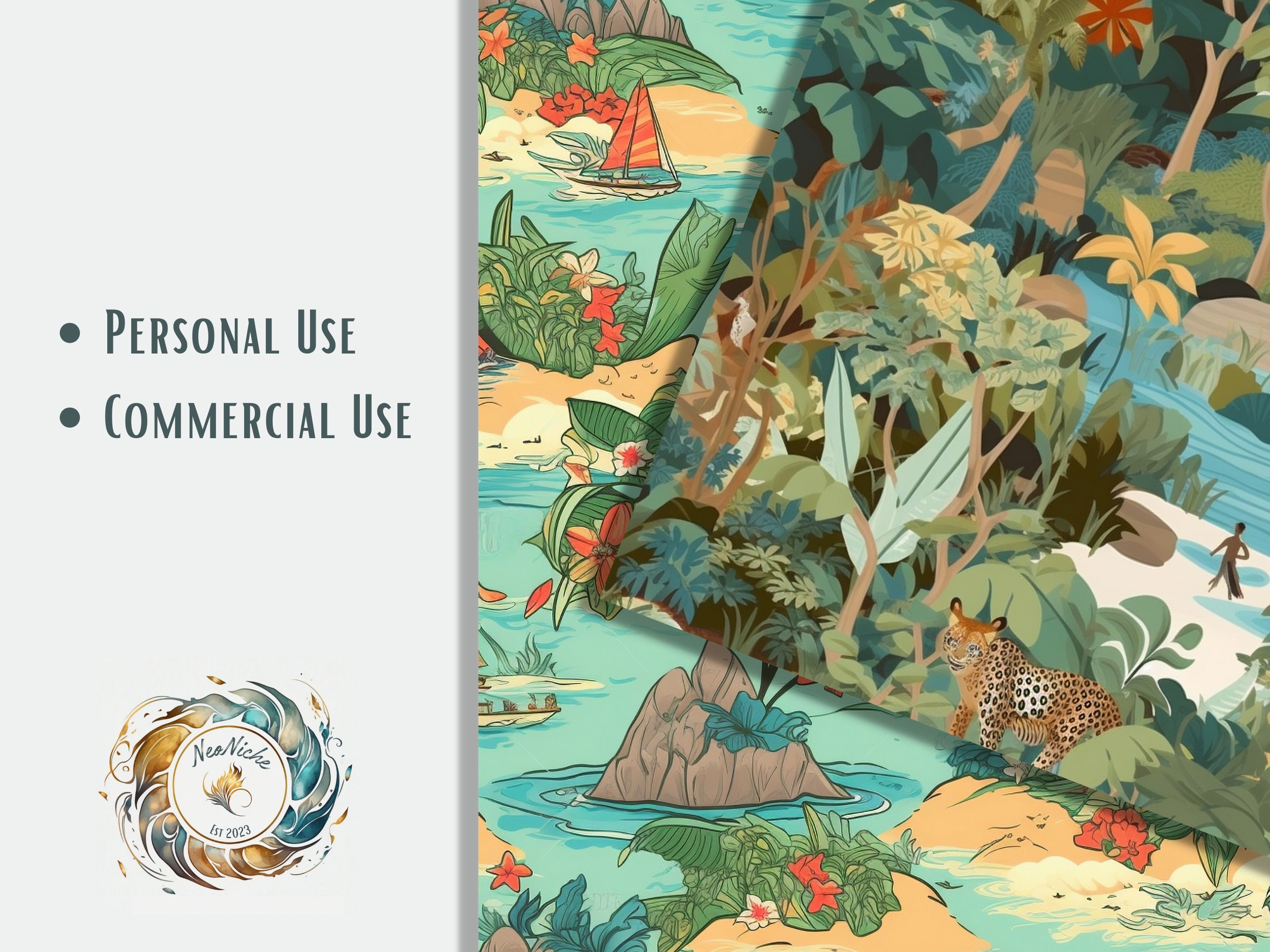 Tropical Beach Paradise Digital Paper Luau Island Theme for Parties Fun ...