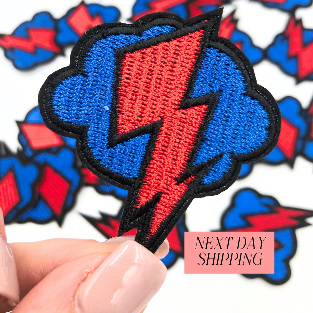 Blue Lightning Bolt Iron on Patch: Embroidered Applique, 2" X 2.5" - Etsy