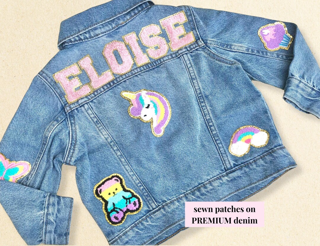Girls Unicorn Denim Jacket Personalized Kids Rainbow Cupcake Teddy Bear ...