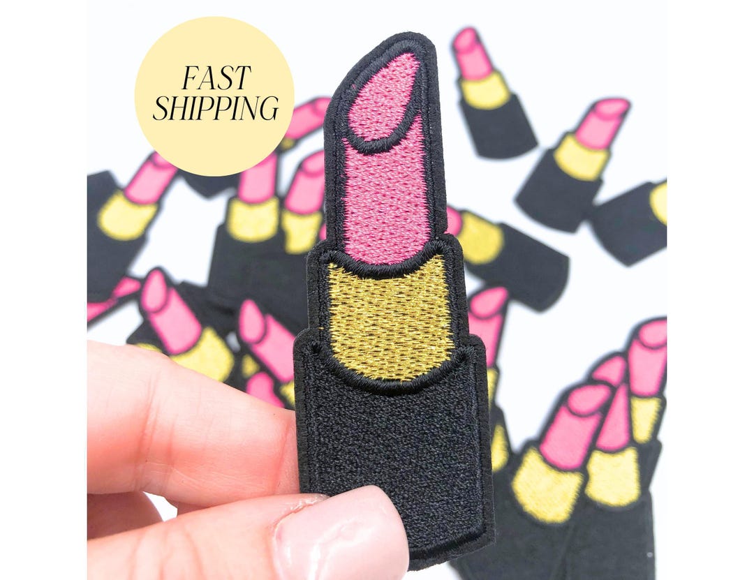 Lipstick Iron On Patch Embroidered Pink Lipstick Patch Jacket Patch