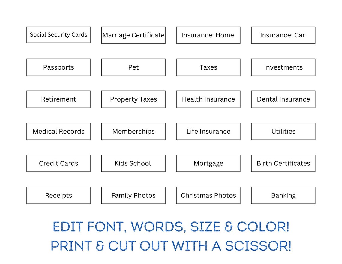 DIY Home Documents Kit Printable File Tab Home File Editable Label Home ...