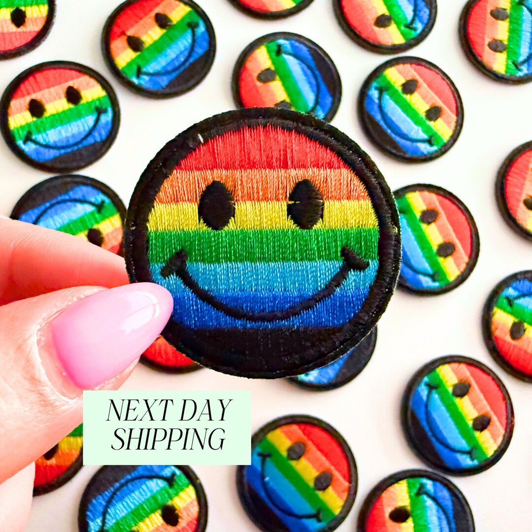 Rainbow Happy Face Patch - Iron on Emoji Patch for Clothing - Etsy