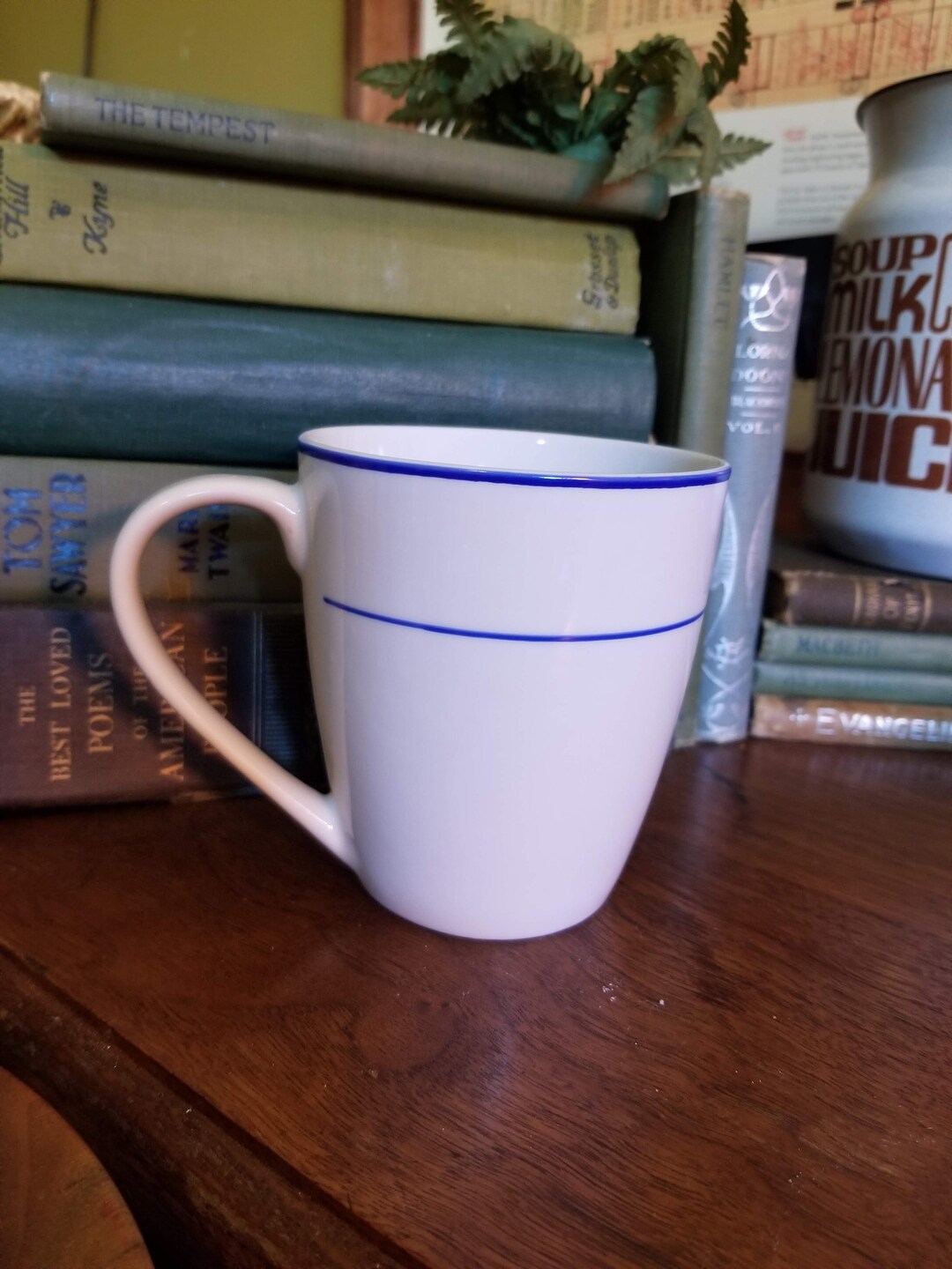 Vintage Pottery Barn Mugs, White With Blue Stripes, Porcelain - Etsy