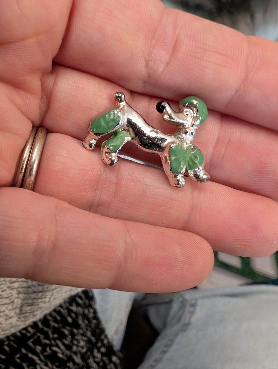 Vintage Poodle Brooch, Pin in Green Black and a White Gold Tone - Etsy