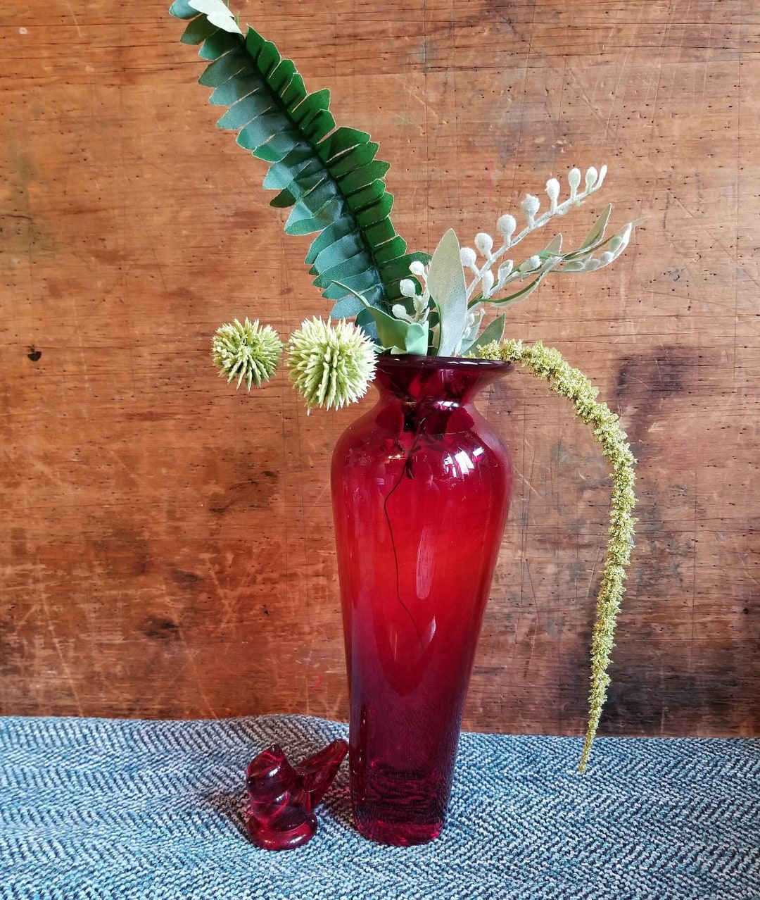 Blenko Handcraft Vase in Red, Hand Blown, Pontiff Mark, Signed and ...