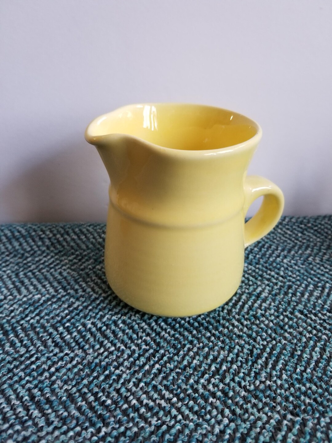 Vintage Creamer, Small Pitcher, Yellow With Embossed Ring Around Middle ...